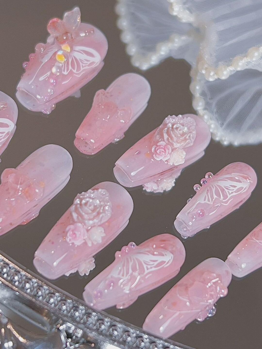 Pink Butterfly Fairy Wings | Gorgeous Nails | Romantic Nails | Luxury ...