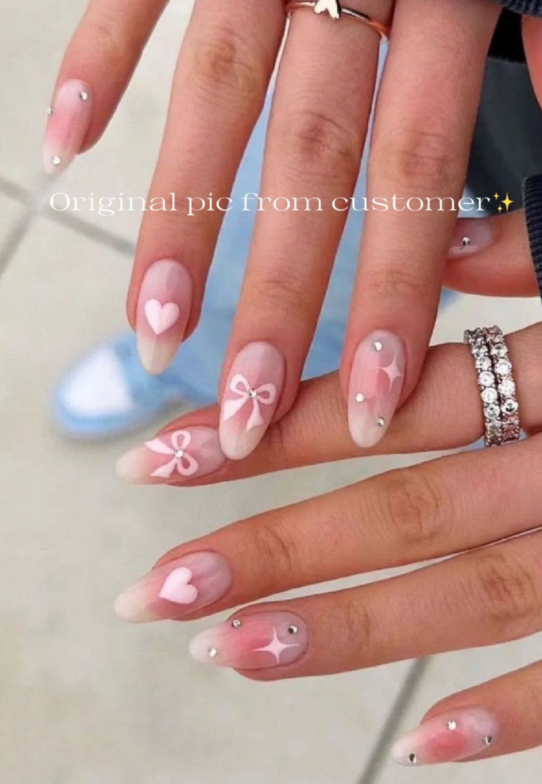 Custom Design No.27 Press on Nails | Jelly White & Pink Blush | Hand ...