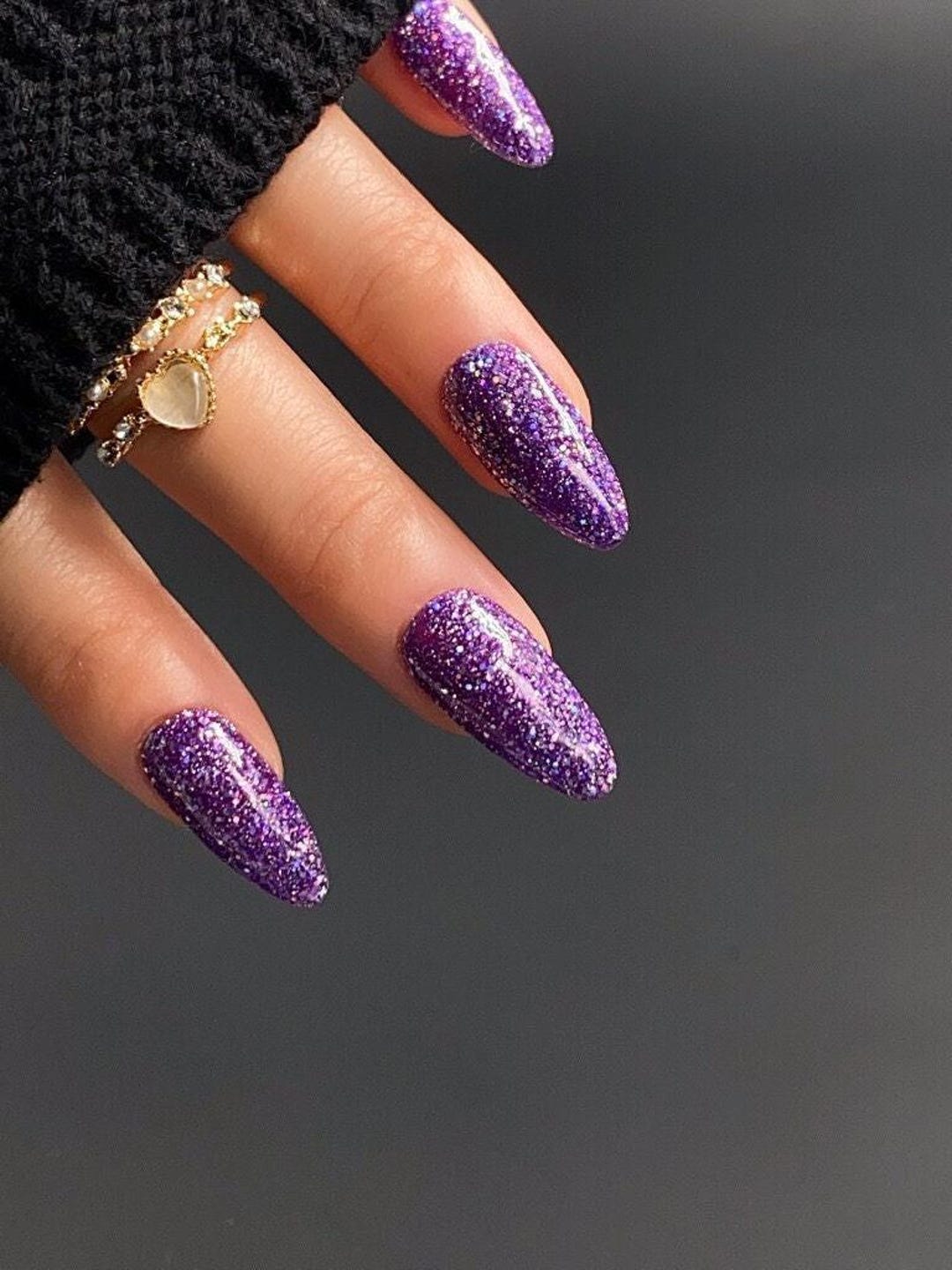 Twinkling Twilight Purple | Reusable Nails | Glue on the Nails | Salon ...