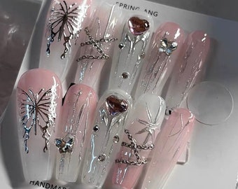 Kawaii Pearl French Tips Luxury Y2k Pastel Reusable Handmade - Etsy