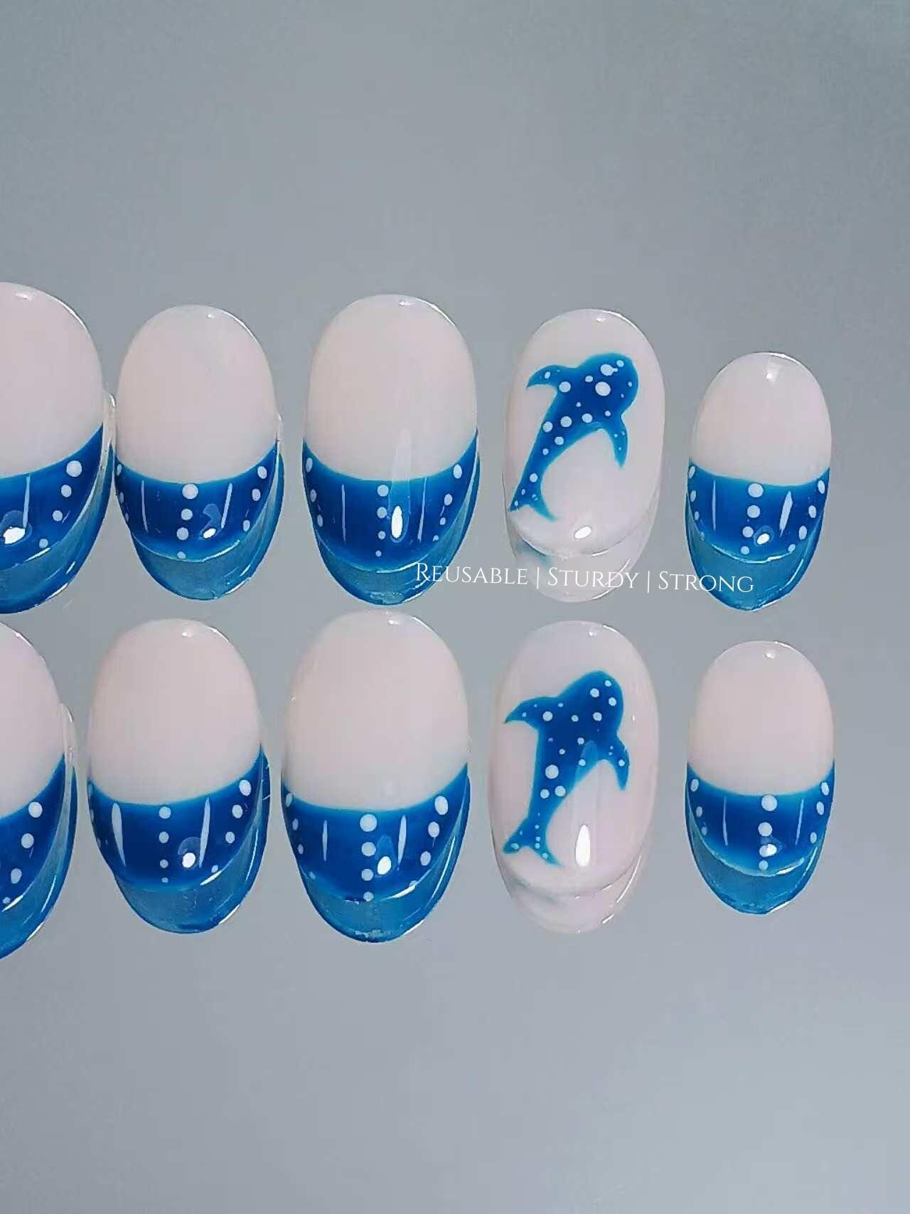 Whale Shark Press on Nails | Aesthetic Nails | Cute Nails | Reusable ...