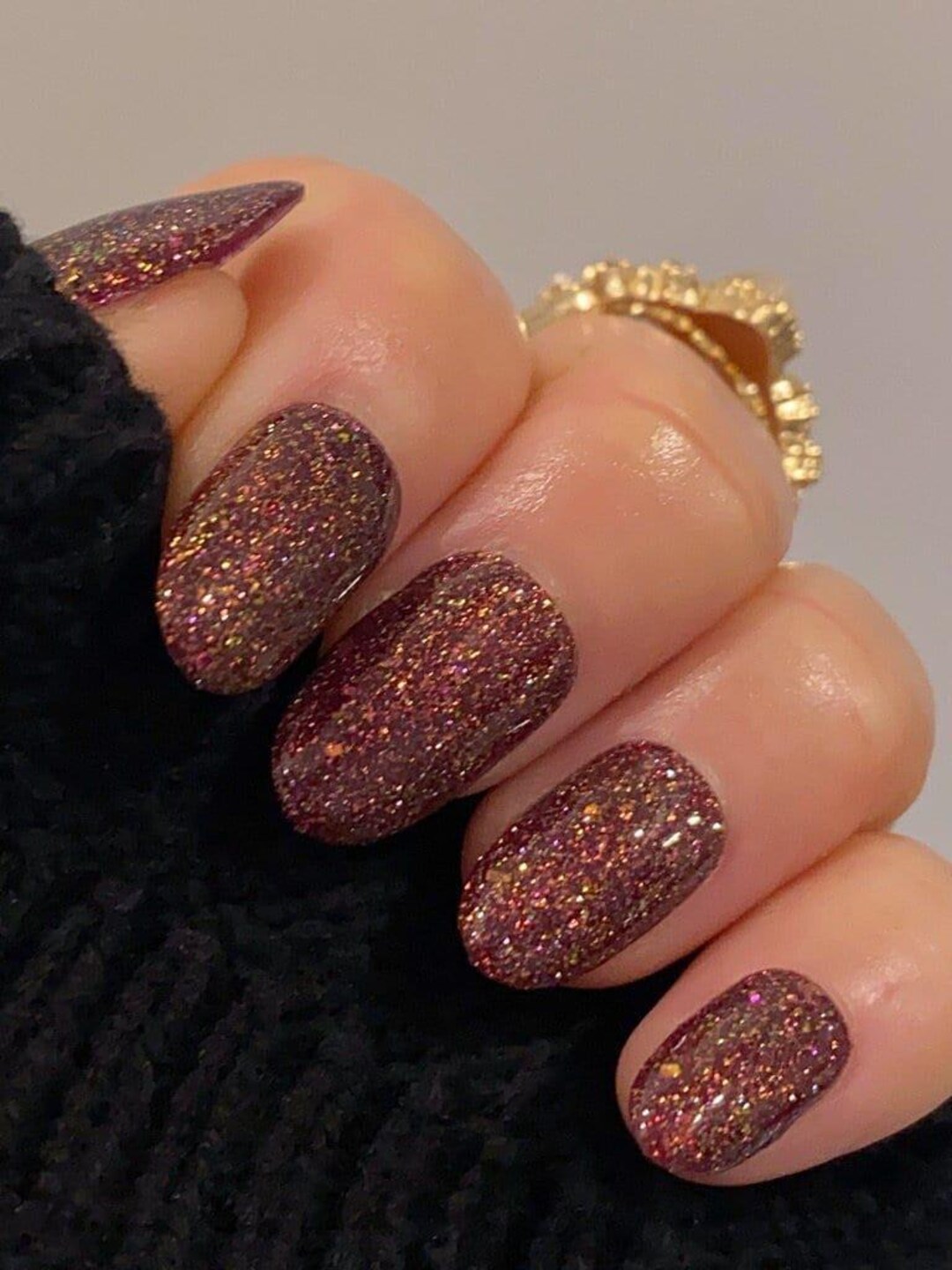 Deep Mahogany Red Holographic /essential Nails / Plain Nails / Daily ...