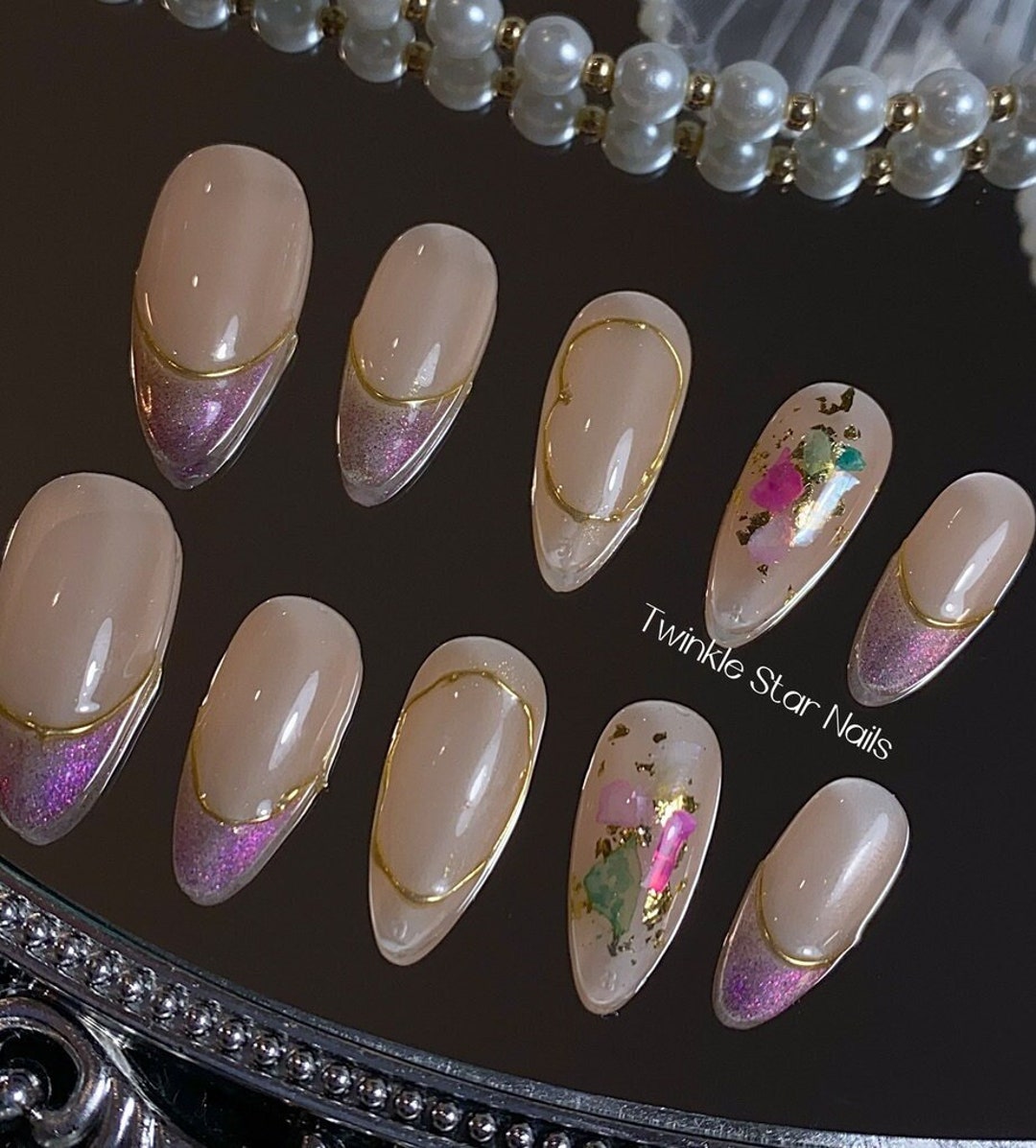 Classic Purple Shiny French Tips /reusable Nails / Gel Nails / Summer ...