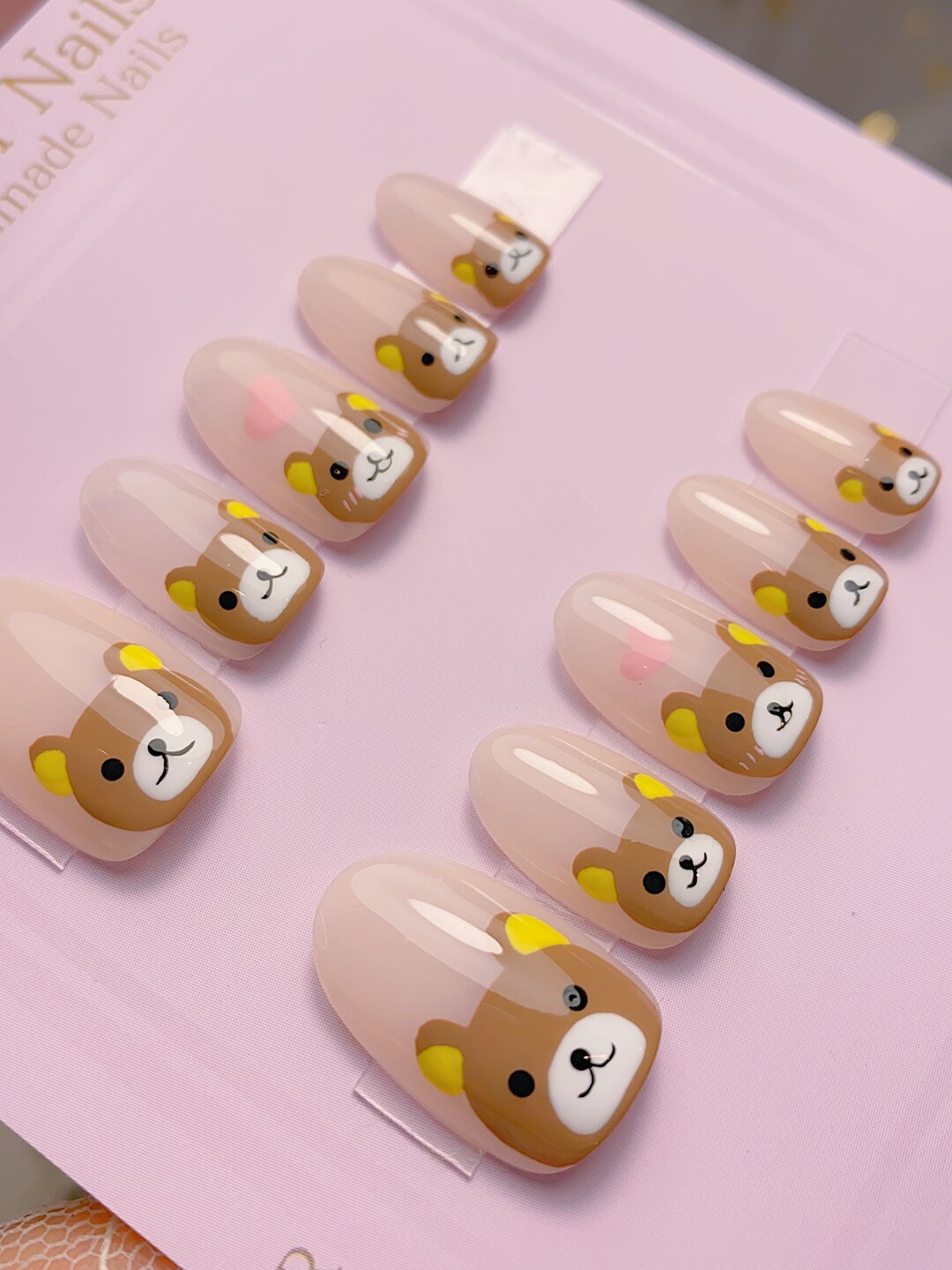 Cute Hand-painted Brown Bear Press on Nails | Kpop Nails | Gel Nails ...