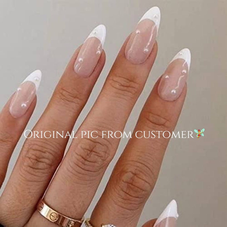 Custom Design No.18 Press on Nails White French Pearl Nails - Etsy