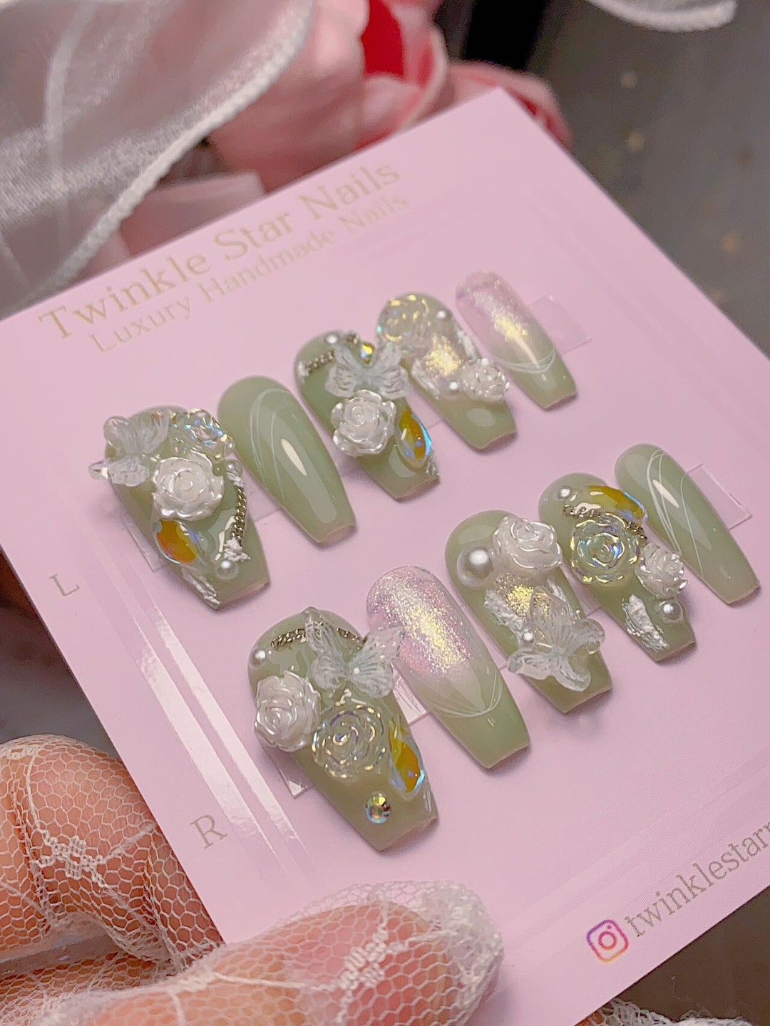 Beautiful Jadeite Jade Inpired Press on Nails | Icy Green Nails ...