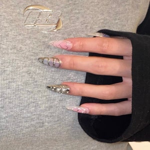 Y2K Silver Chrome and Butterfly Press on Nails | Luxury Nails | Chrome ...