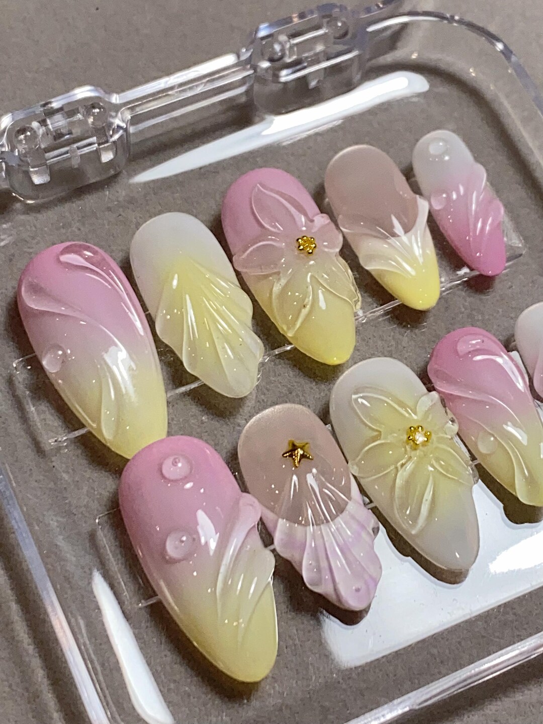 Pure Pink to Yellow Mermaid Water Drop Flower /luxury Nails /summer ...