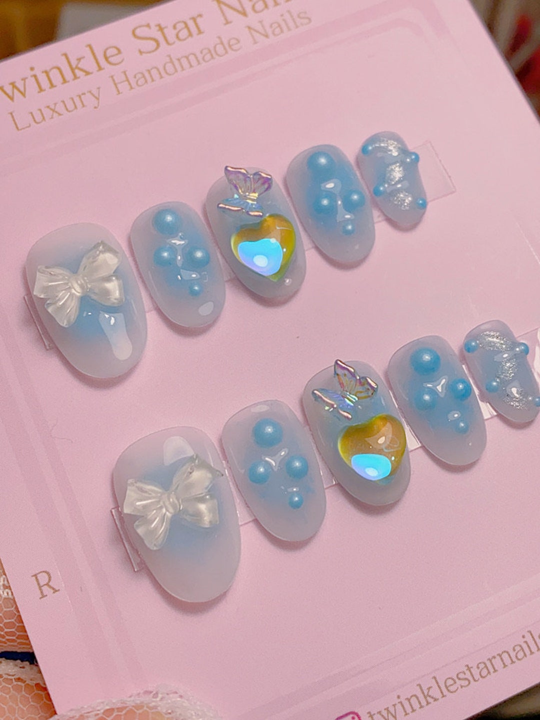 Short Bubbles and Aurora Heart Nails | Premium Nails | Reusable Nails ...