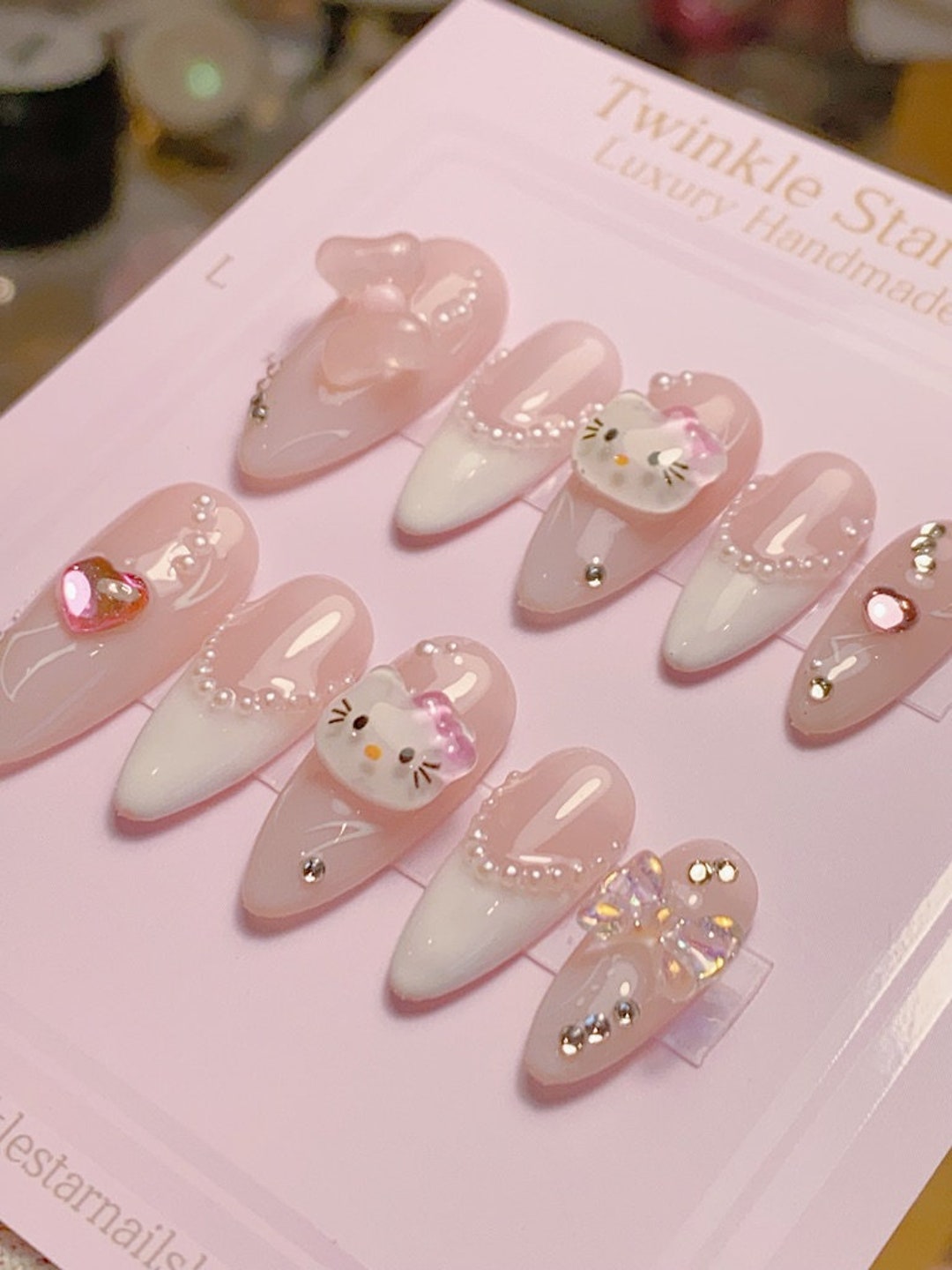 Kawaii Kitty and Aurora Bows | Reusable Nails | Gel Nails | Cute Nails ...