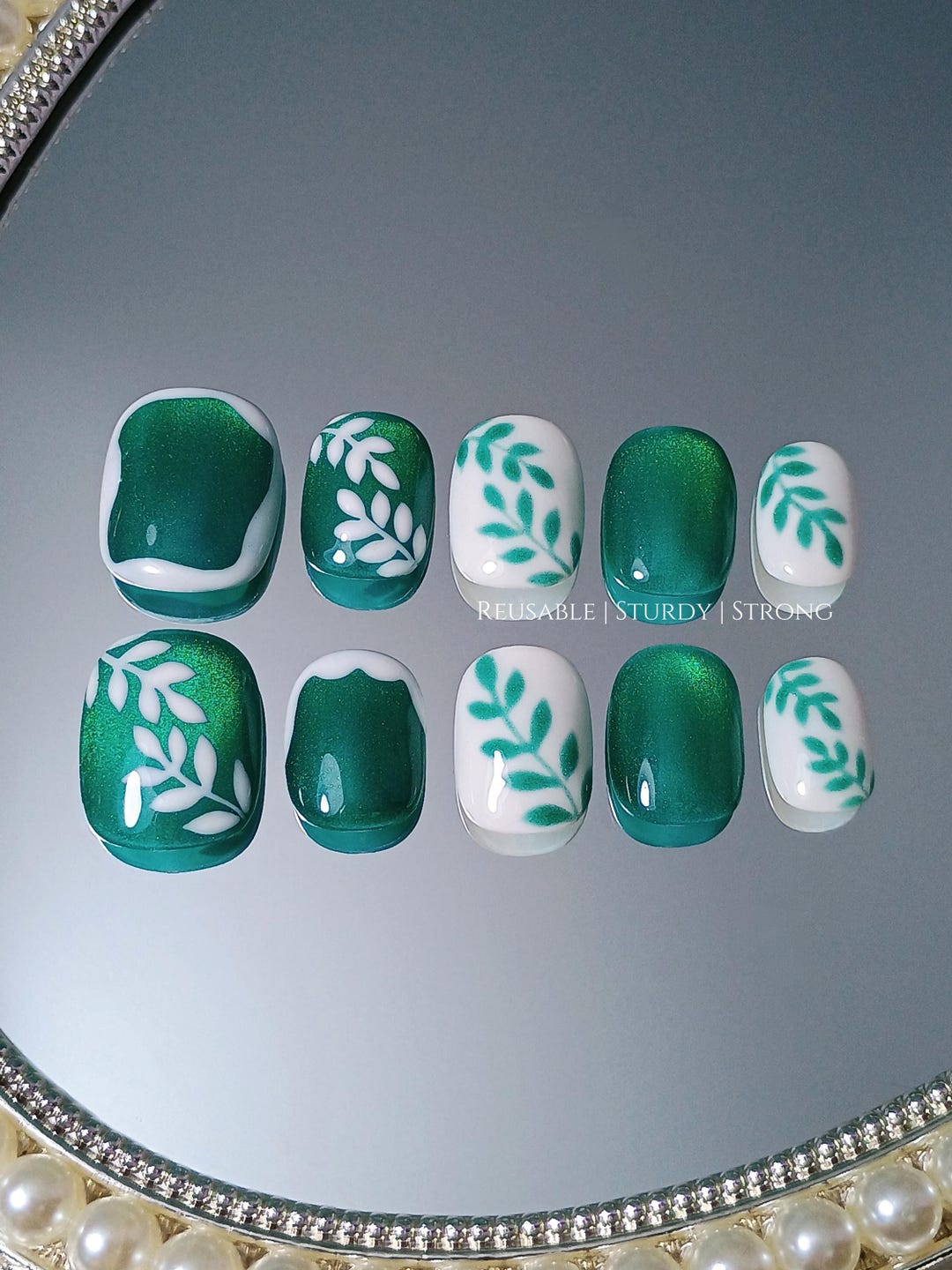 Lost in Lush Greenery | Handmade Press Ons Faux Acrylic Gel Nails ...