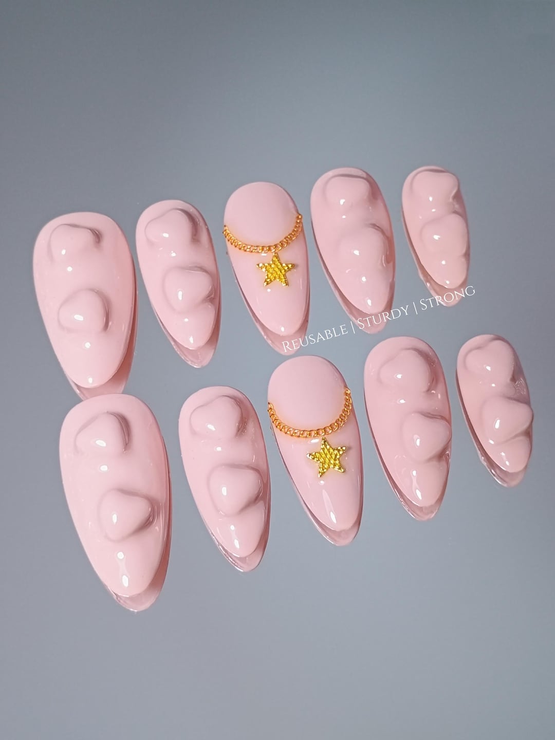 Puffy Hearts Pop and Gold Star | Unique Nail Art, Dusty Pink Nails ...