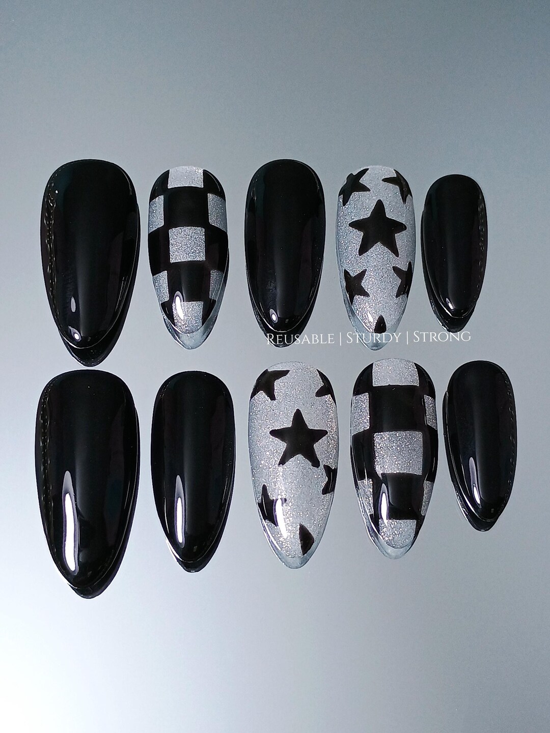 Starry Night Checkerboard Press on Nails | Holiday Press Ons | Premium ...