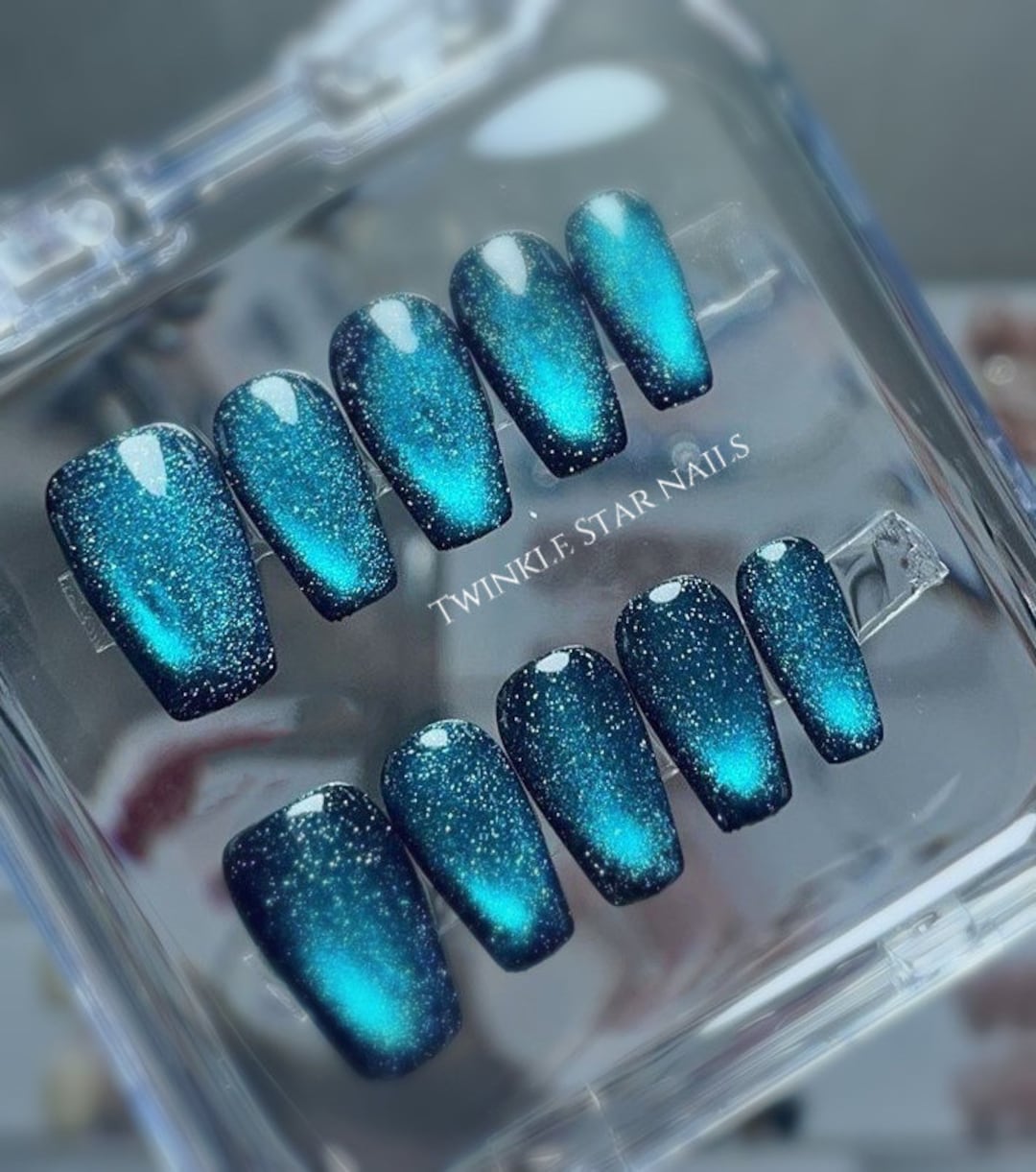 The Ocean | Cat Eye Reflective Nails | Premium Nails | Faux Nails | Gel ...