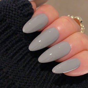 Glossy Blue Grey Nails | Essential Nails | Plain Nails | Glossy Gel ...