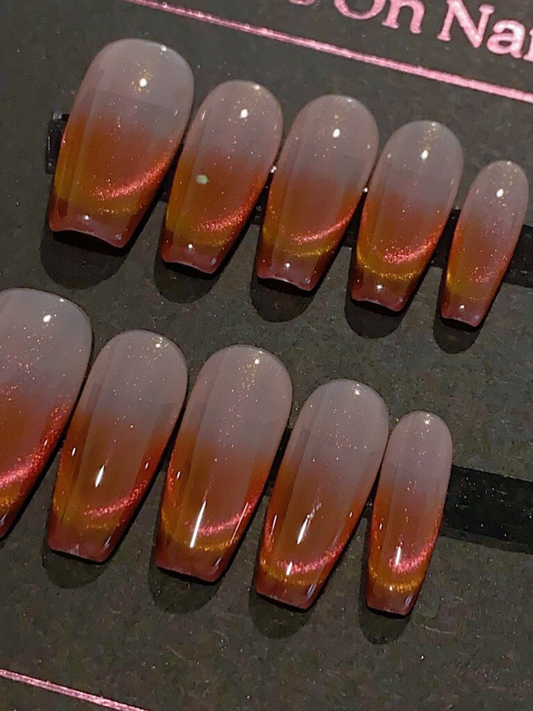 Glazed Double French Cat Eye Press on Nails | Unique Nail Design | Cool ...