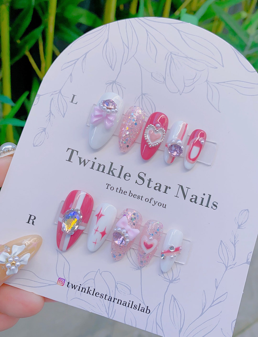 Barbie Glazed Pink Diamond Press on Nails | Love Heart Nails | Gel ...