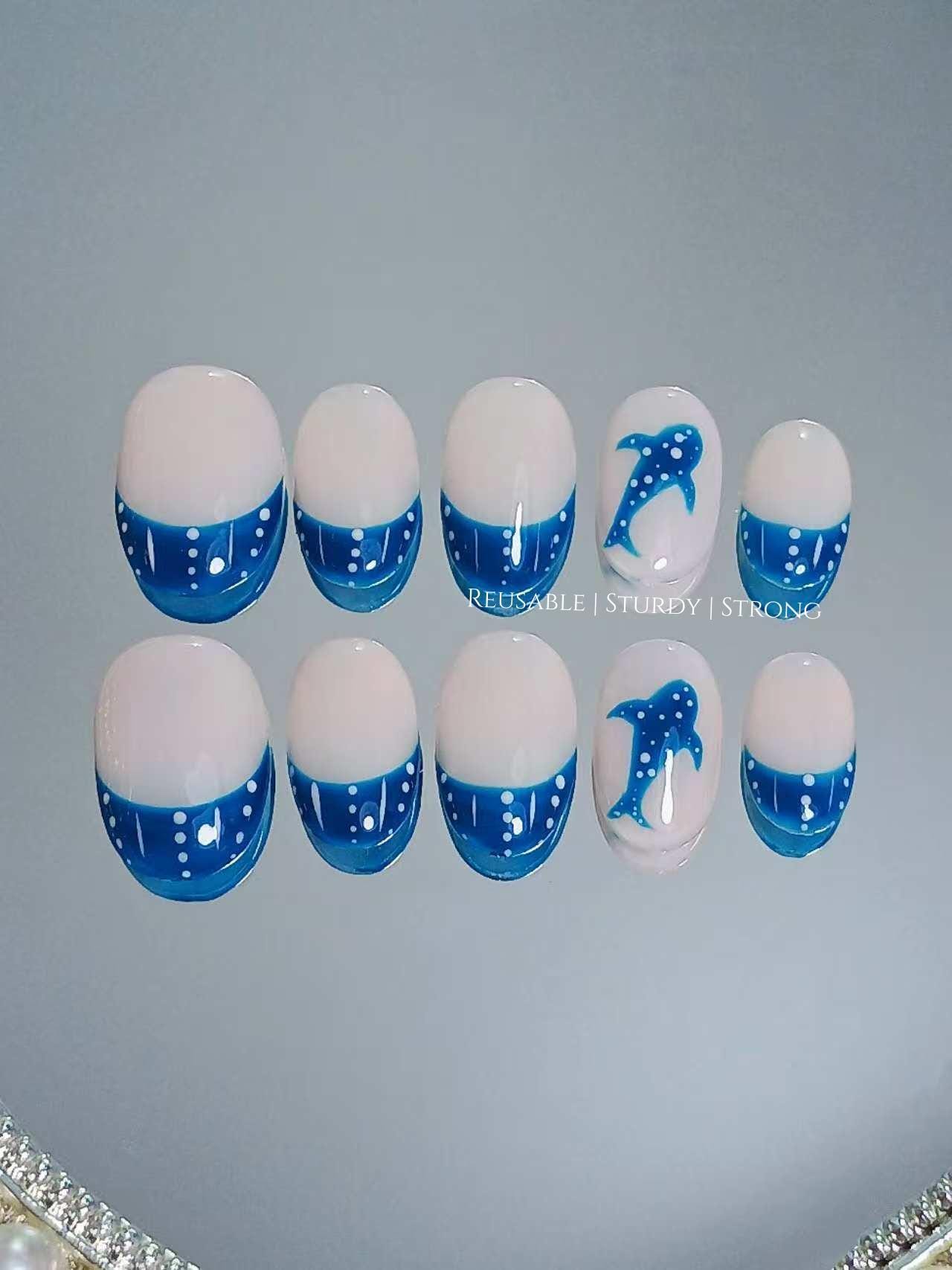 Whale Shark Press on Nails | Aesthetic Nails | Cute Nails | Reusable ...