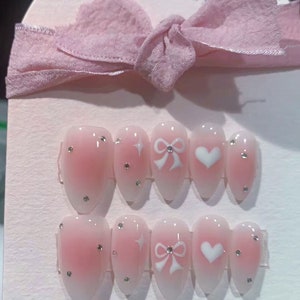 Custom Design No.27 Press on Nails | Jelly White & Pink Blush | Hand ...