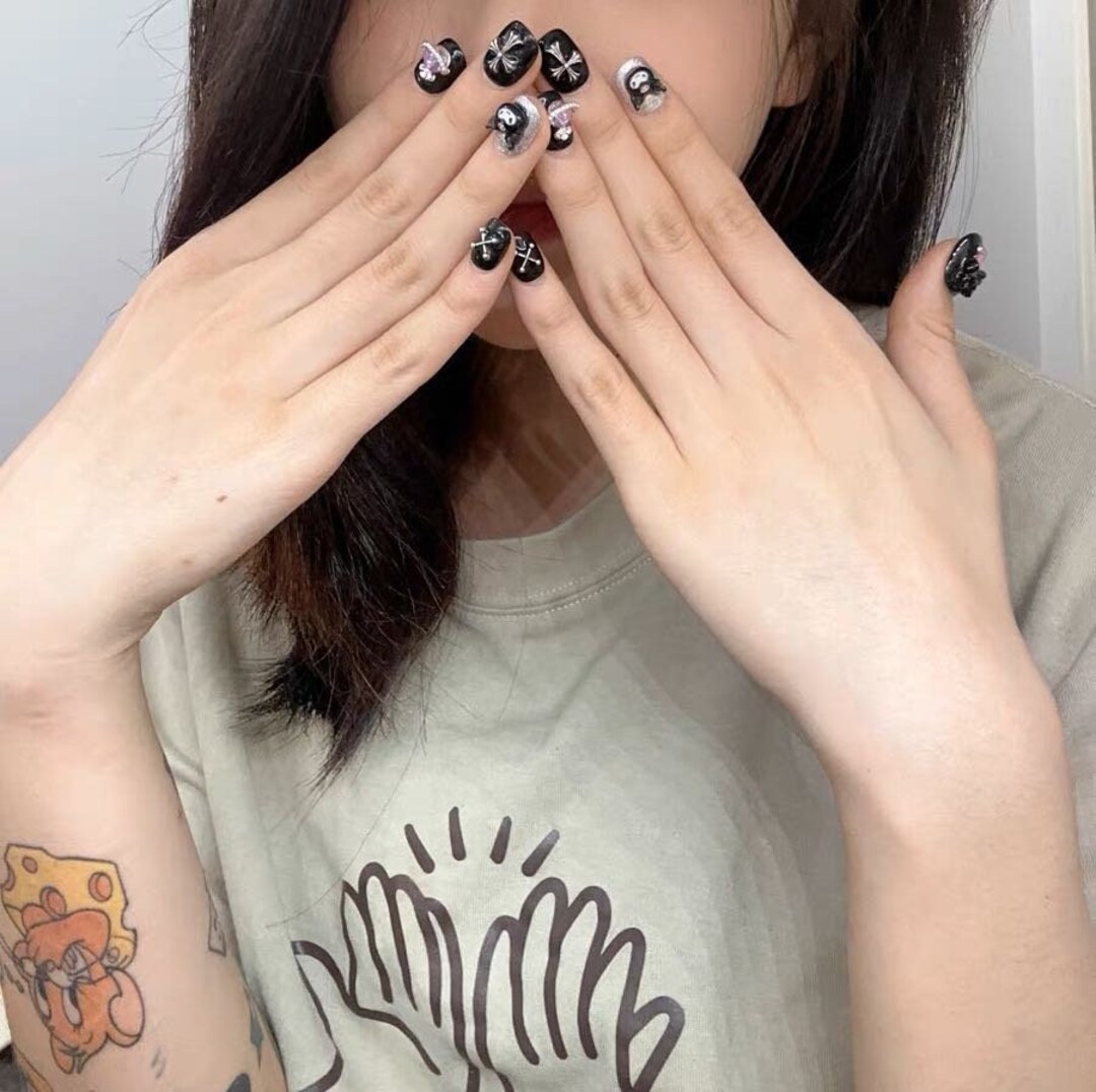 Crystal Purple Saturn Orb Kuromi Press on Nails | Kawaii Nails | Cute ...