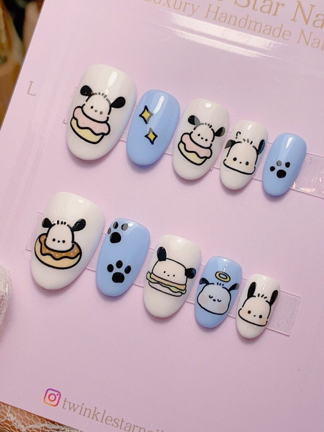 Short Pochacco and Paws Cute Nails Reusable Nails Short Nails Gel Nails ...