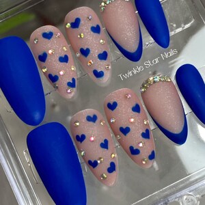 Matte Texture Blue Diamond / Luxury Nails / Handmade Press on Nails ...