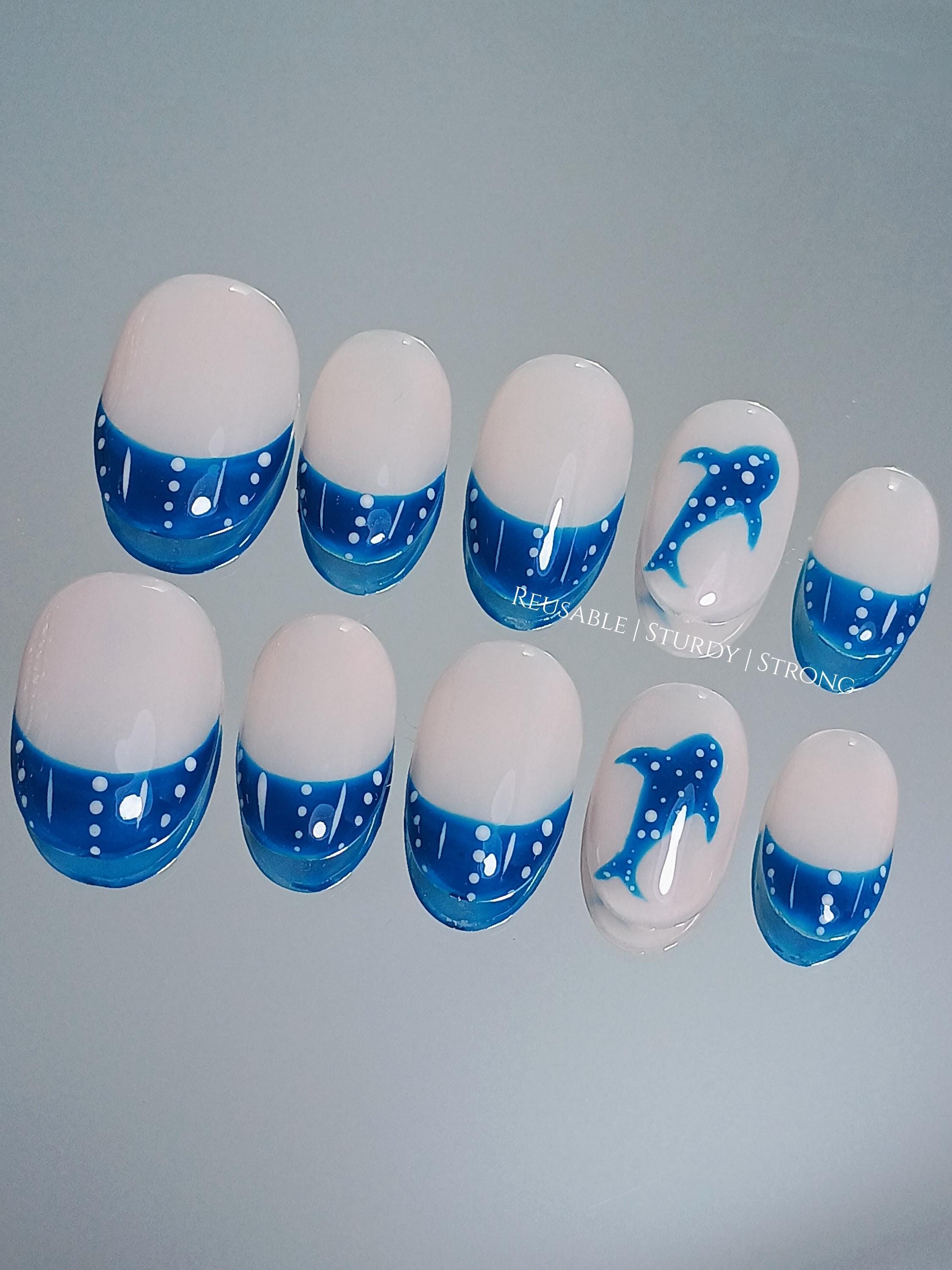 Whale Shark Press on Nails | Aesthetic Nails | Cute Nails | Reusable ...