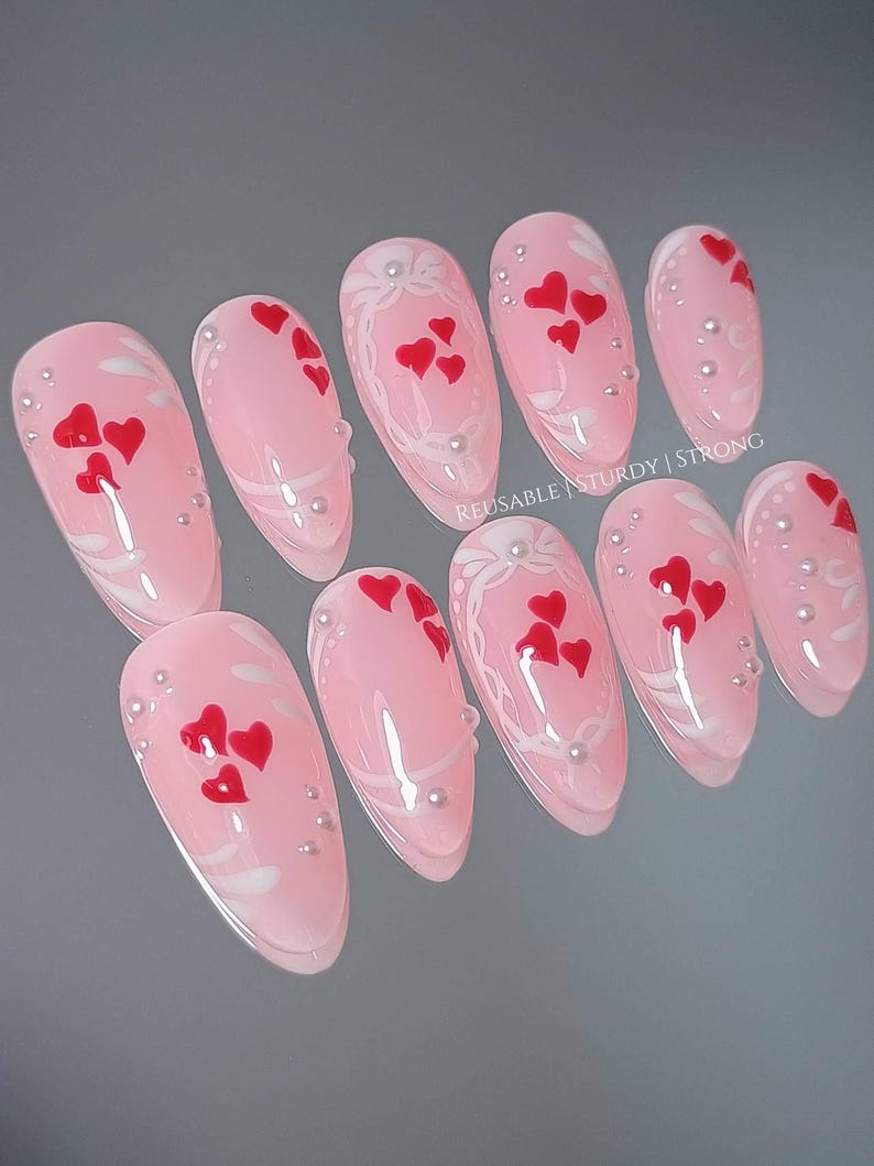 Heart Frame Press on Nails: Summer Acrylic Handmade Nails - Etsy