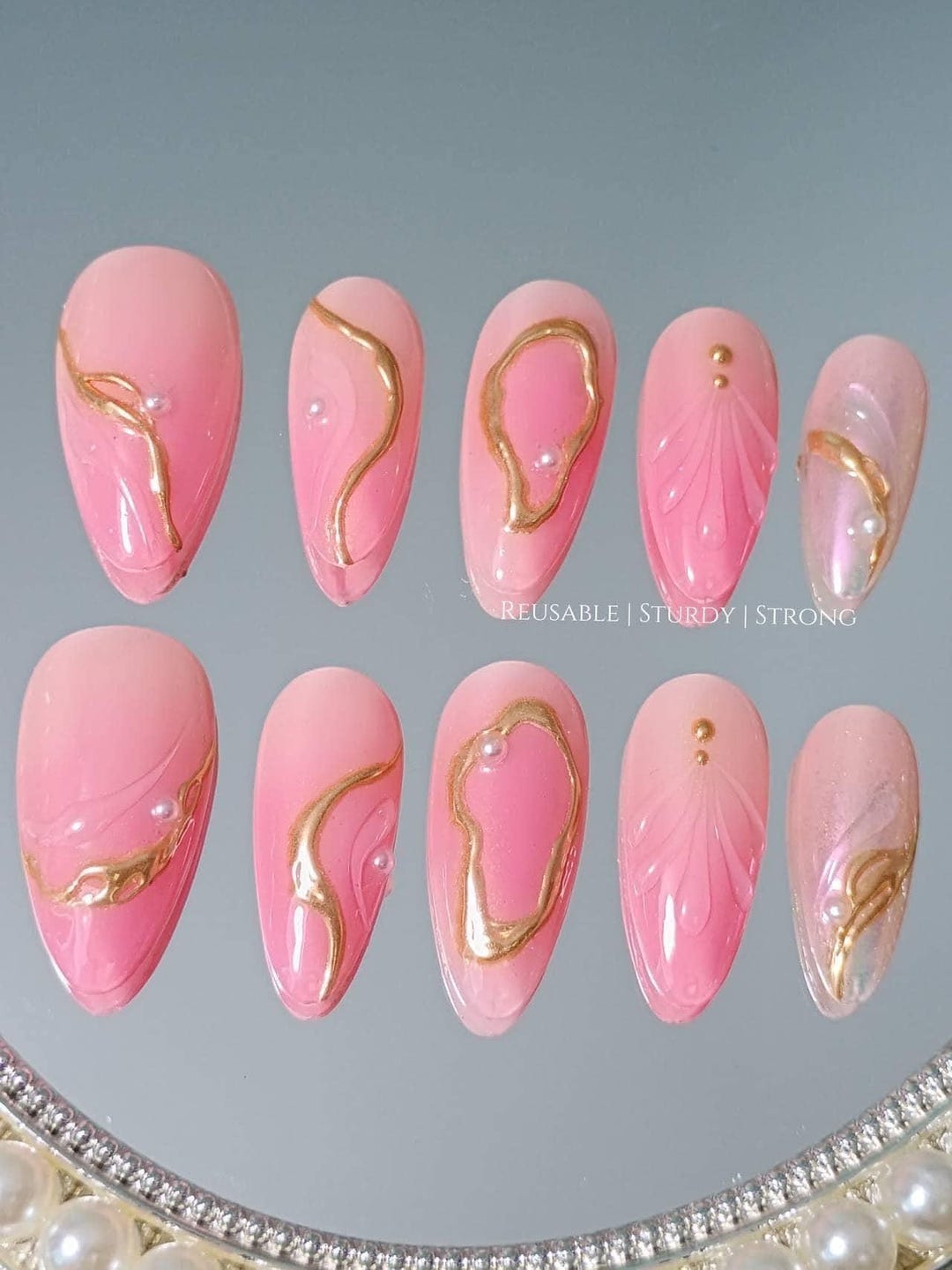 Premium Pinky Promise | Golden Swirl Press on Nails | Handmade Nails ...