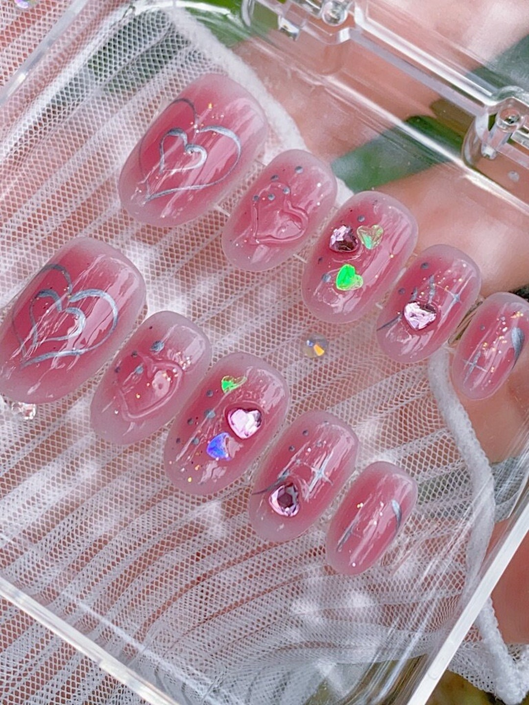 Cute Raspberry Pink and Heart Nails | Short Nails | Casual Nails | Gel ...