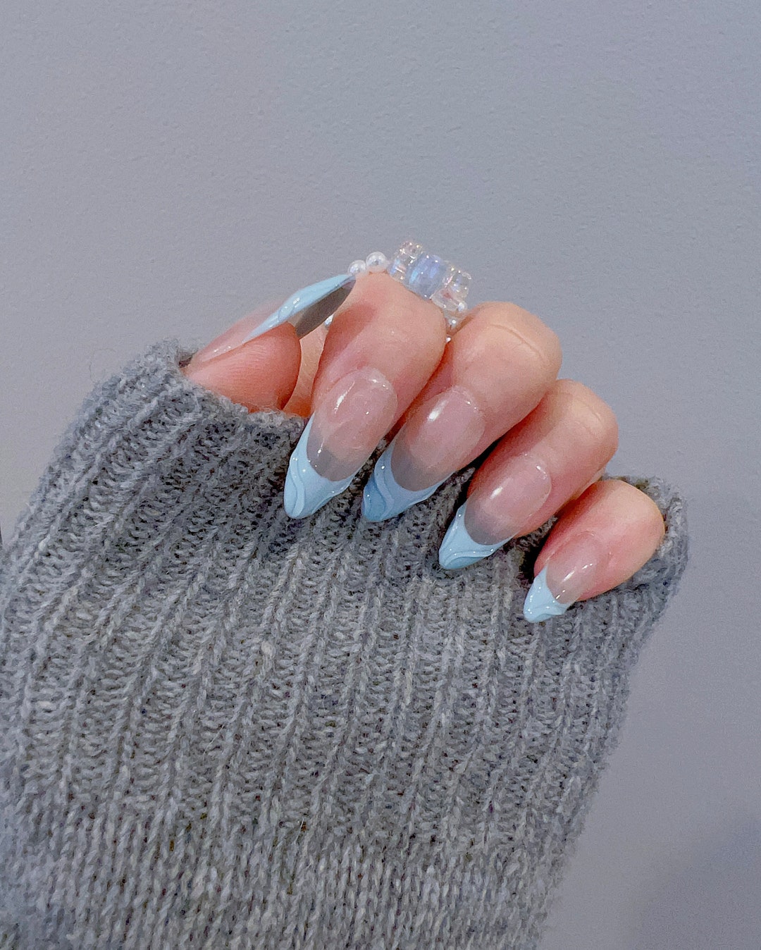 Sky Blue French Swirl Water Ripple Press on Nails | Premium Nails | Gel ...