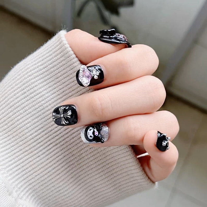 Crystal Purple Saturn Orb Kuromi Press on Nails Kawaii Nails - Etsy