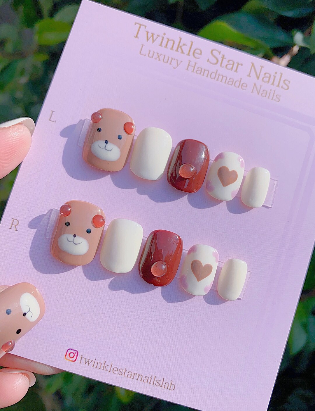 NEW NEW! | Short Adorable Bear Press on Nails | Cute Nails | Cartoon ...