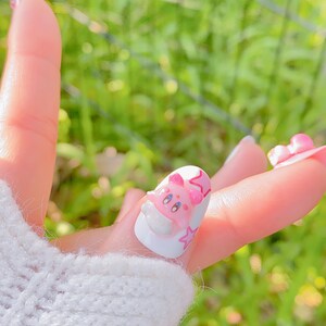 Cute Pink Kirby Inspired Press on Nails | Kawaii Nails | Short Kirby ...
