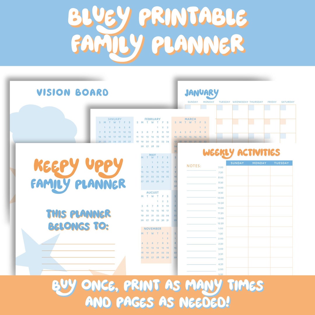 Bluey Undated Printable Planner, Letter Size, 8.5x11 Planner, Aesthetic ...