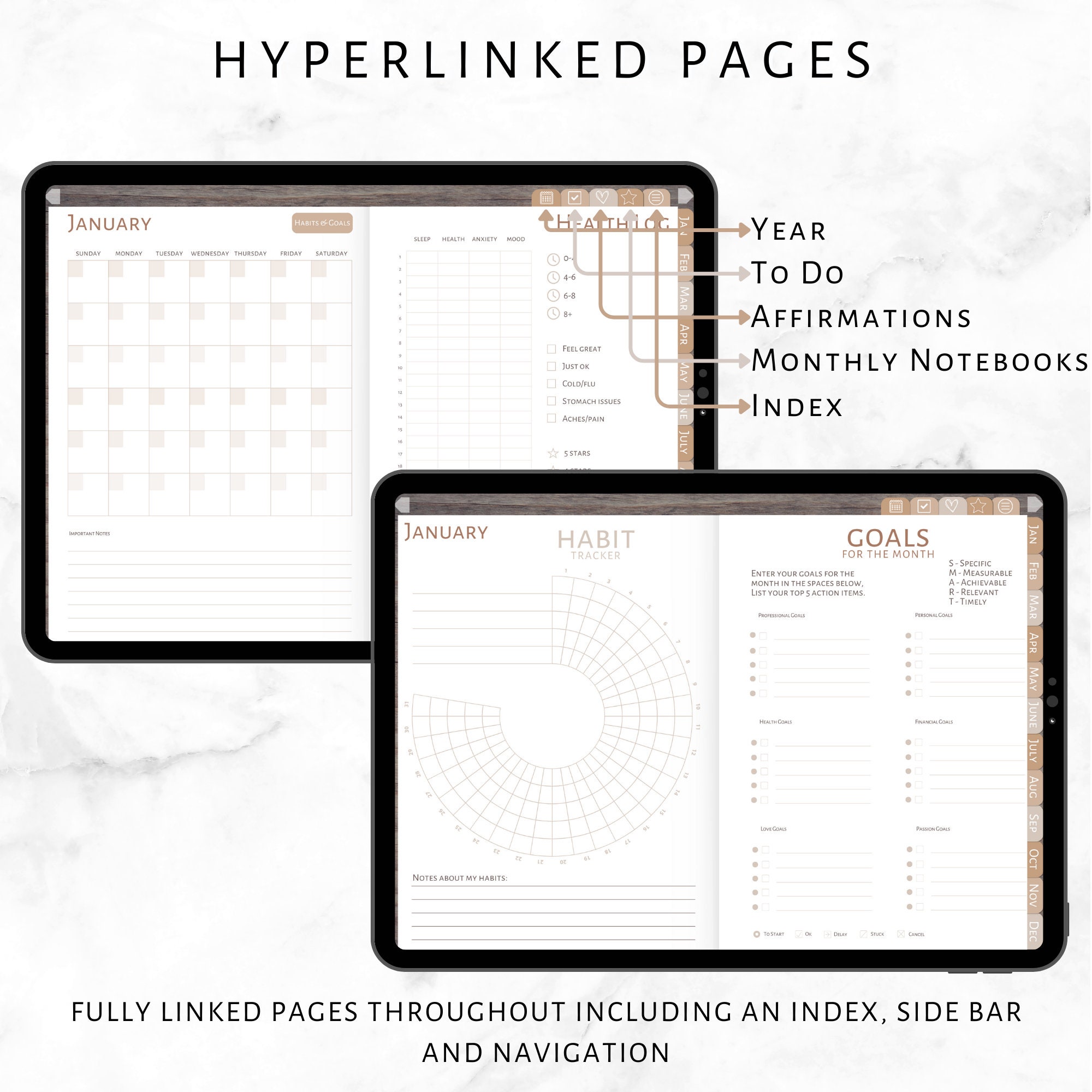 Boho 2024 Digital Planner, Hyperlinked Digital Planner, Aesthetic ...