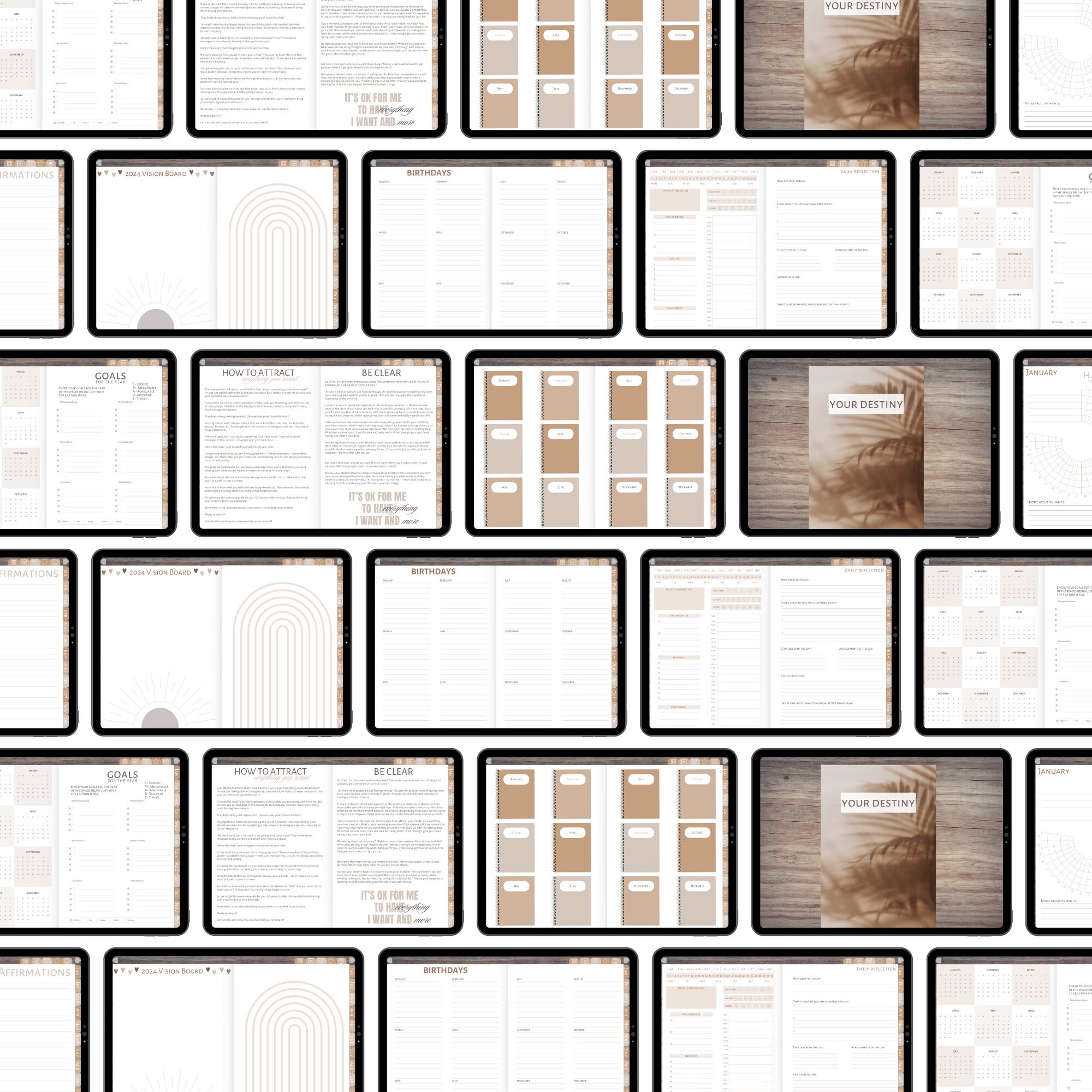 Boho 2024 Digital Planner, Hyperlinked Digital Planner, Aesthetic ...