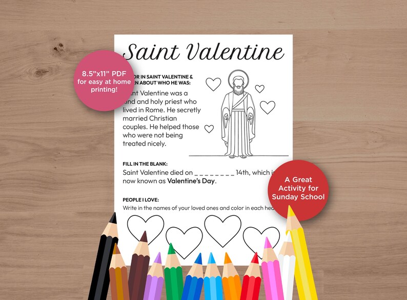 Saint Valentine Activity Sheet for Kids | Catholic Worksheet (PDF ...