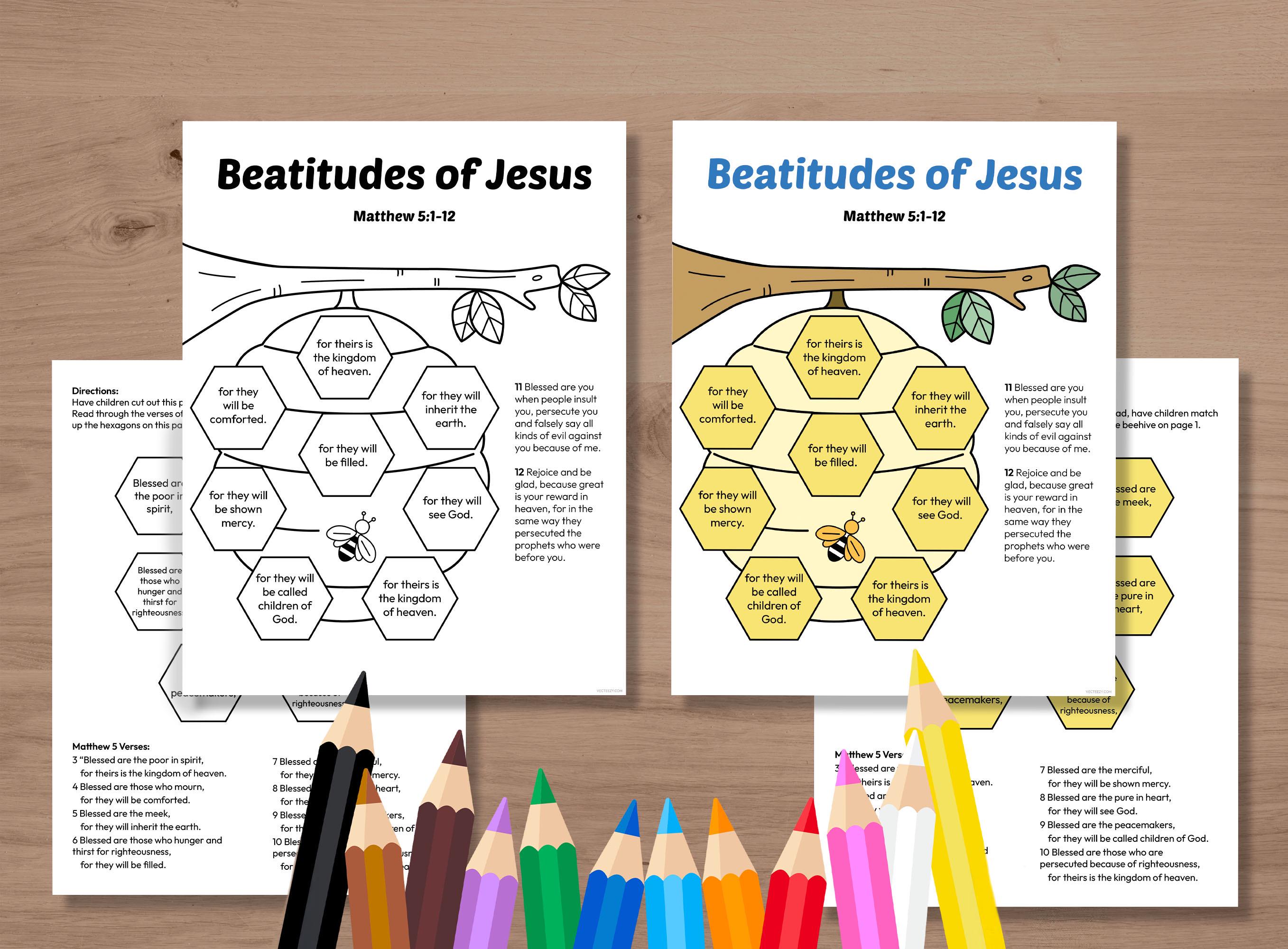 Beatitudes of Jesus Printable Activity | Matthew 5:1-12 Bible Worksheet ...