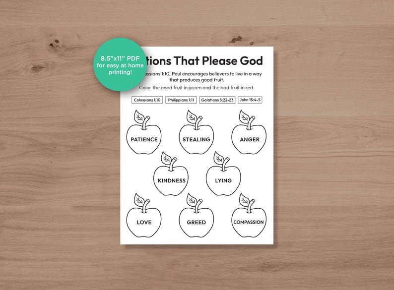 Bible Worksheet for Kids | Good and Bad Fruit Activity | Christian ...