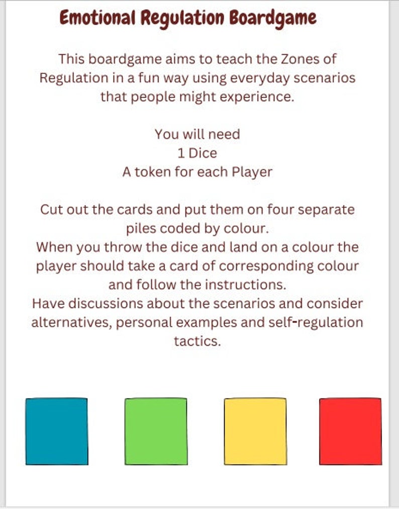 Emotional Regulation - Tools and Board Game - Etsy
