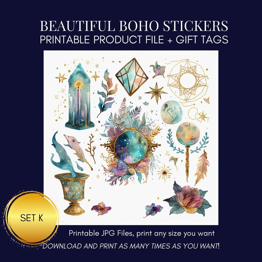 BOHO CELESTIAL Printable Stickers Sheet With 8 Bonus Gift Tags - Etsy