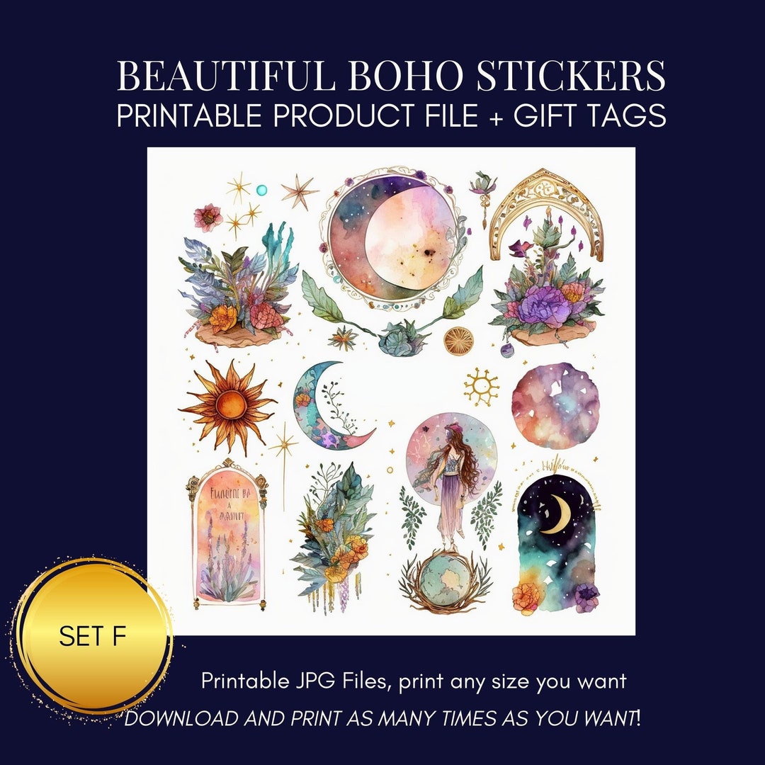 BOHO CELESTIAL Printable Stickers Sheet With 8 Bonus Gift Tags - Etsy