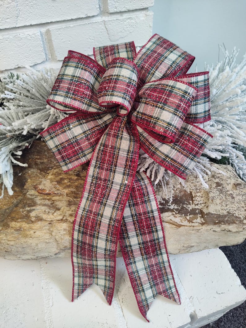Classic Plaid Christmas Bow: Red, Green, and Gold Tartan Ribbon - Etsy
