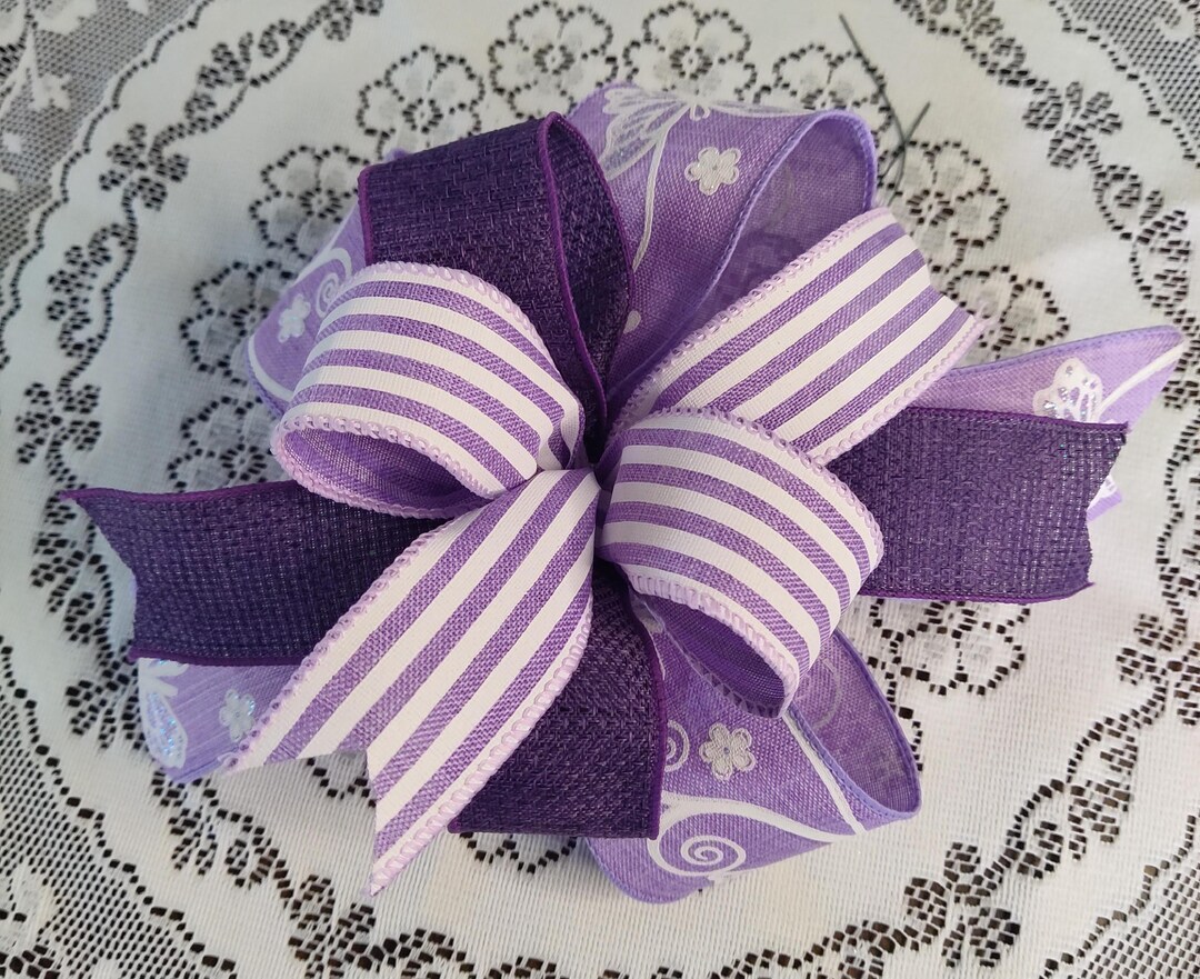 Purple Springtime Bow: Striped, Butterfly Decor - Etsy