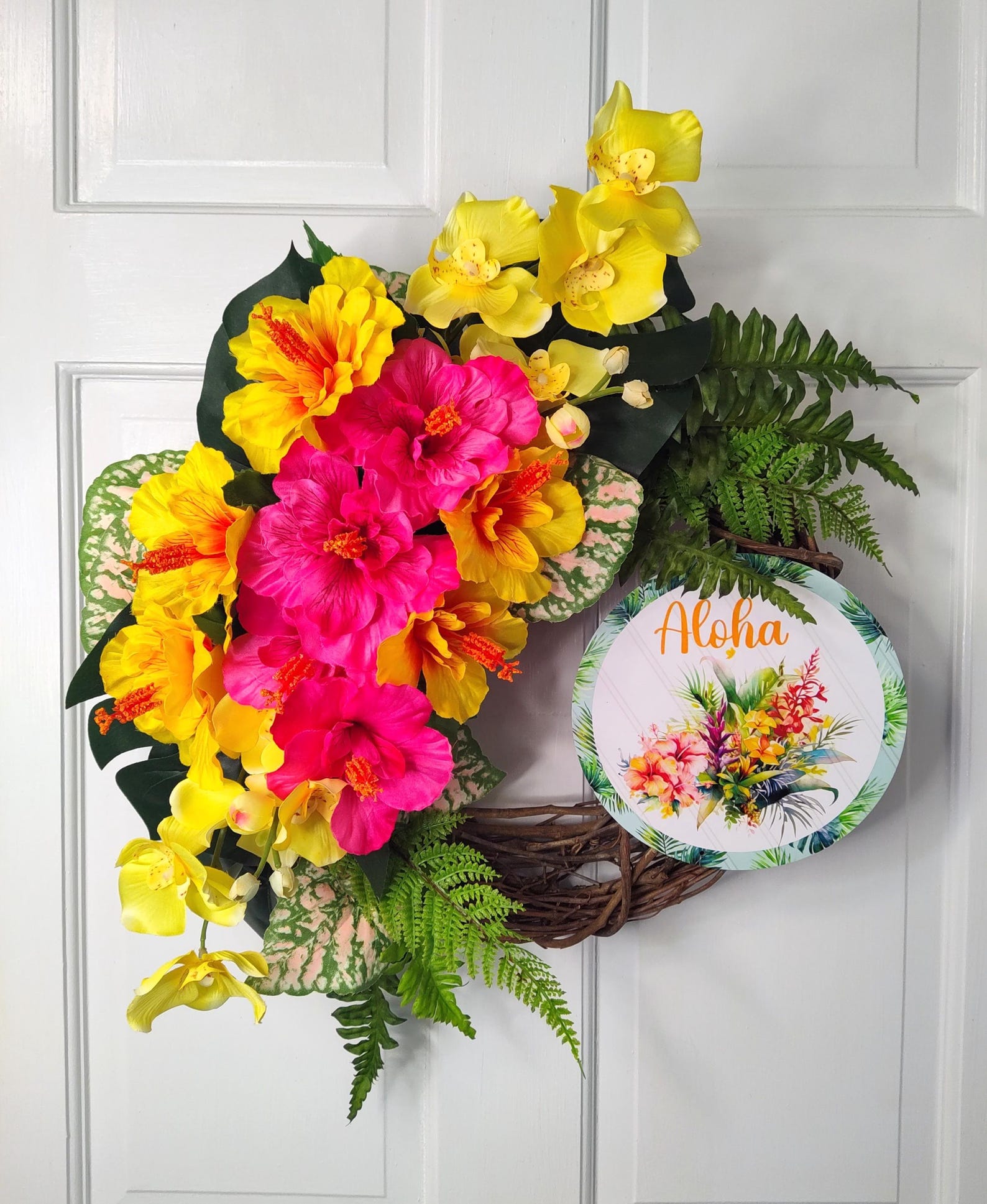 Tropical Aloha Grapevine Wreath, Hibiscus Aloha Wreath, Summer Aloha ...
