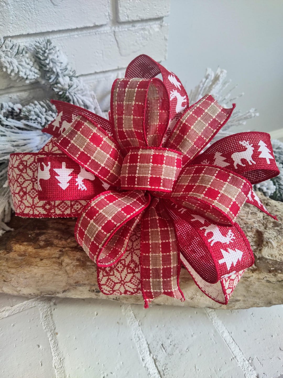 Christmas Bow, Cabin Christmas Bow, Lake House Christmas Bow, Red Plaid ...