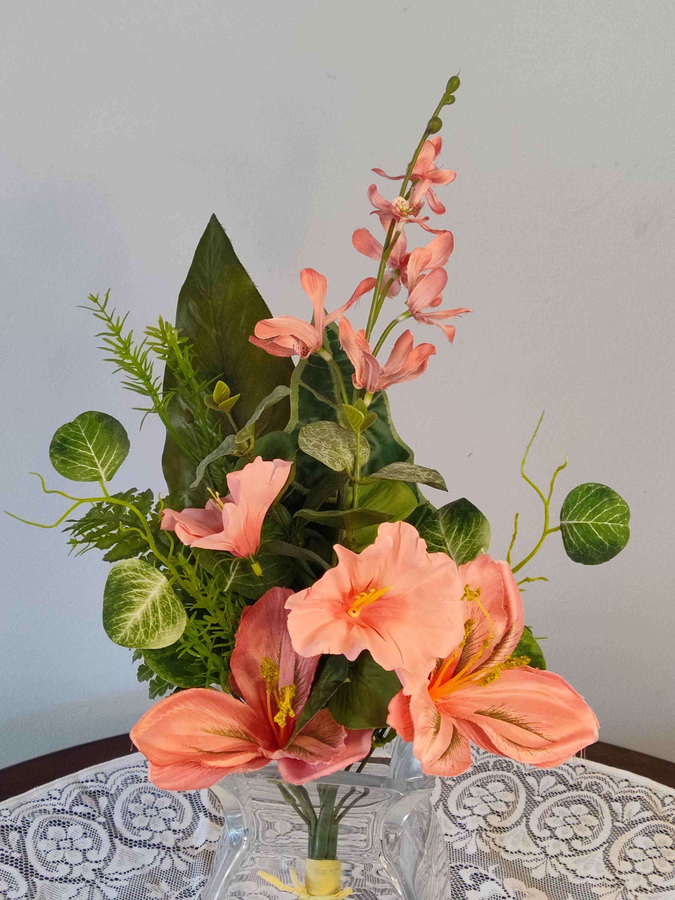 Hibiscus Coral-pink Flower Bouquet, Tropical Decor, Tropical Wedding ...