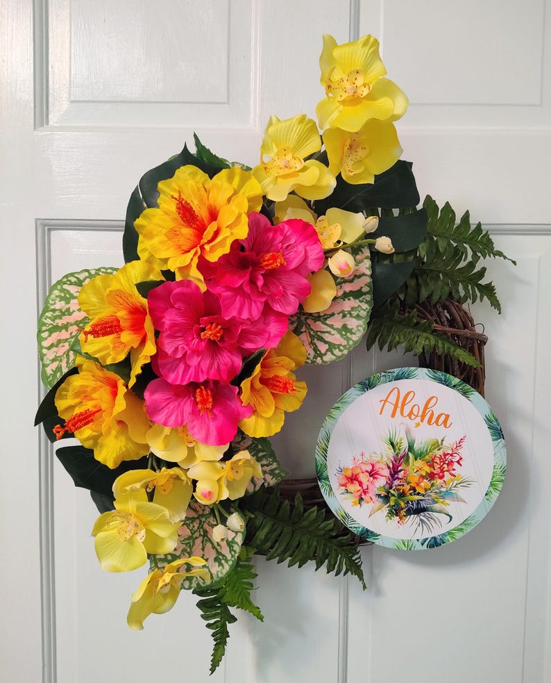 Tropical Aloha Grapevine Wreath, Hibiscus Aloha Wreath, Summer Aloha ...