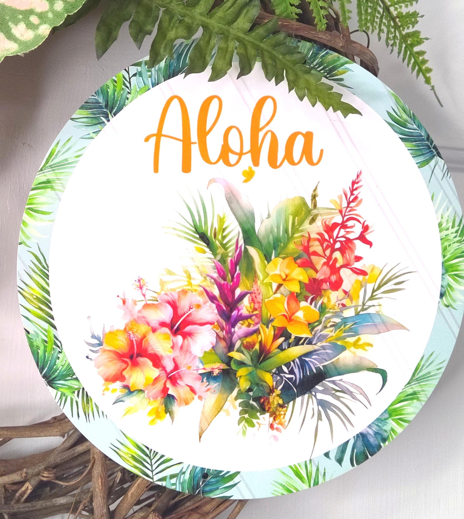Tropical Aloha Grapevine Wreath, Hibiscus Aloha Wreath, Summer Aloha ...